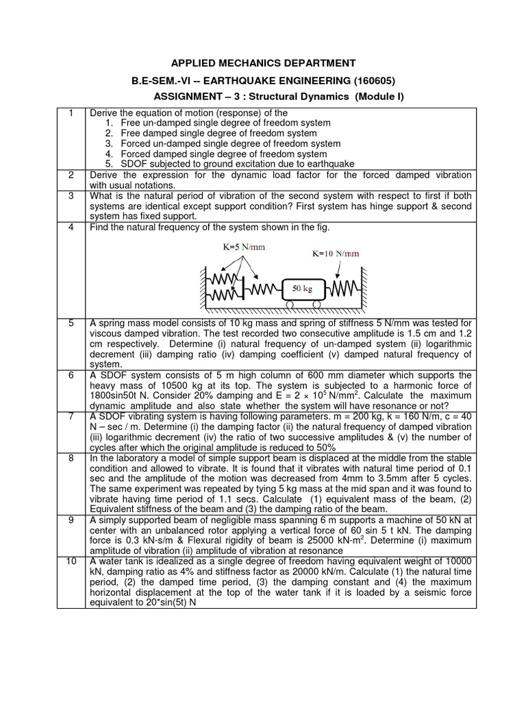 Applied Mechanics Department B.E-Sem.-Vi - Earthquake Engineering (160605) ASSIGNMENT - 3 ...