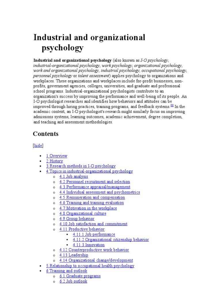 Industrial and Organizational Psychology | PDF | Industrial And ...