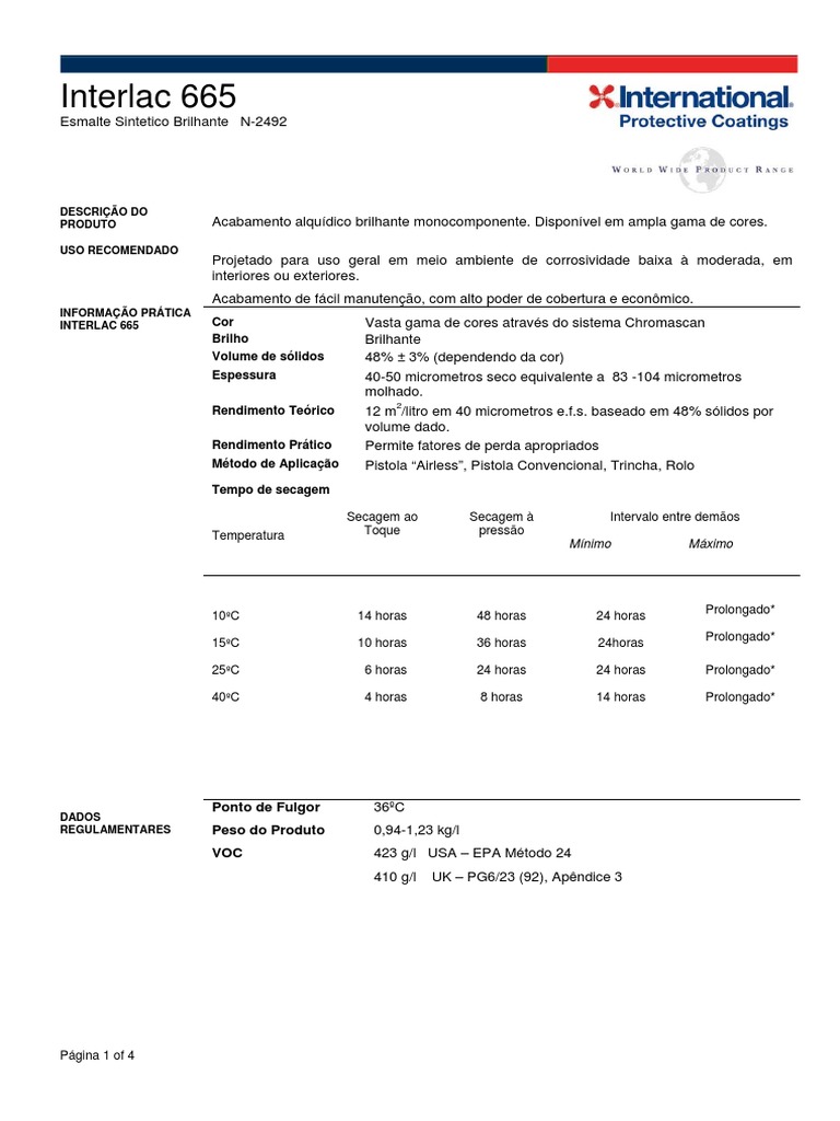 02 - Ficha Técnica - Interlac 665 | PDF | Tinta | Química