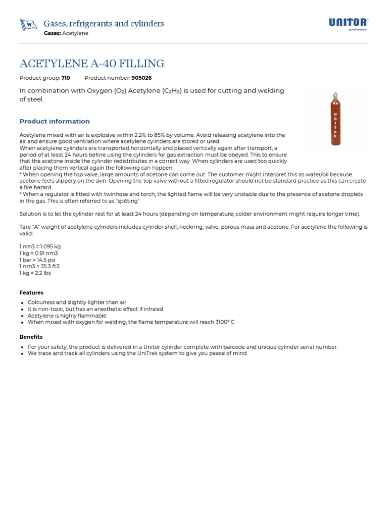Cat Acetylene A-40 Filling | PDF | Energy Technology | Chemical Substances