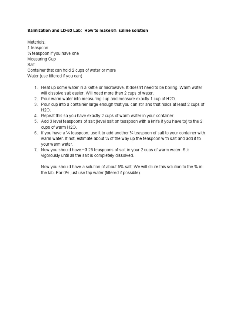 How To Make 5% Saline Solution | PDF
