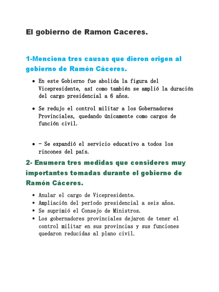 El Gobierno de Ramon Caceres. | PDF | America latina | Economias