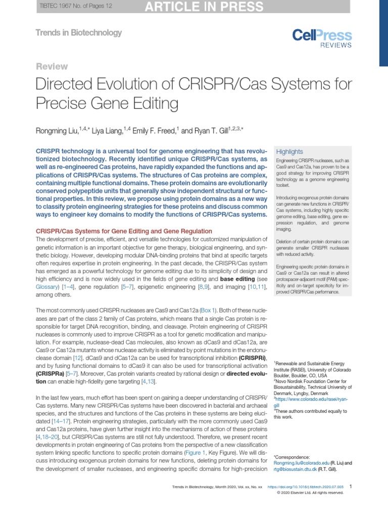 Directed Evolution of CRISPR/Cas Systems For Precise Gene Editing | PDF ...