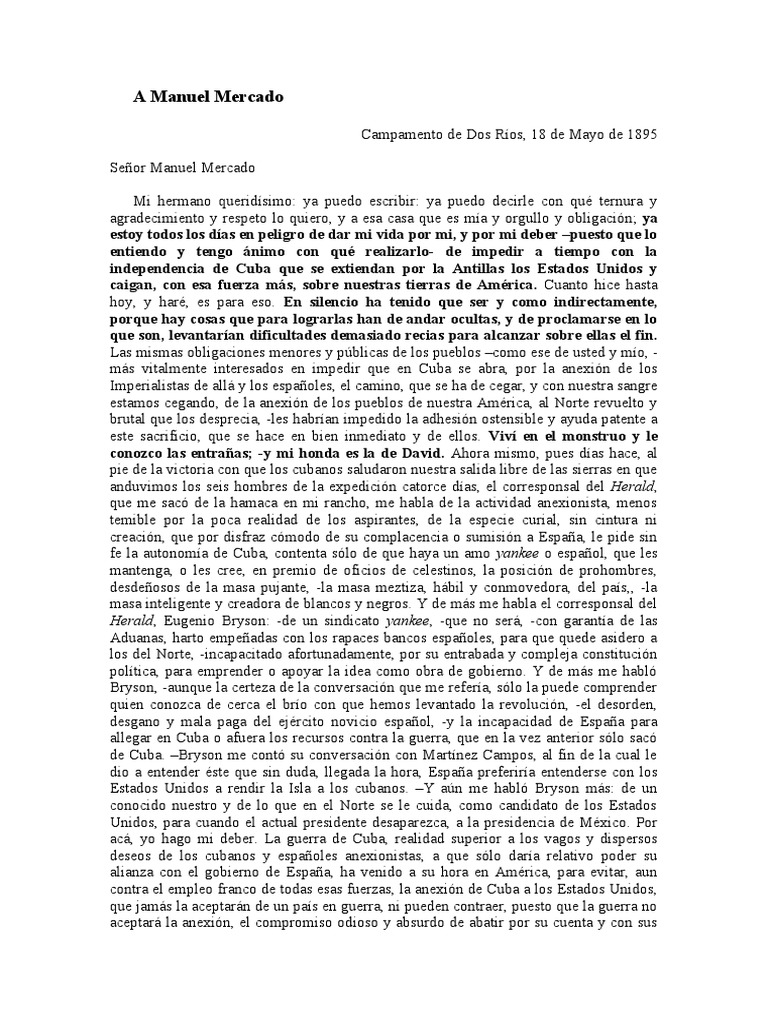 Carta de Martí A Manuel Mercado | PDF | Cuba | España