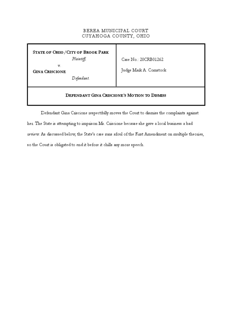 Defense's Motion To Dismiss | PDF | Terminiello V. City Of Chicago ...
