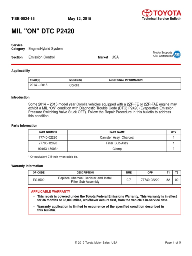 19.-TBS Toyota Corolla DTC P2420 Falla Canister | PDF | Hybrid Electric ...