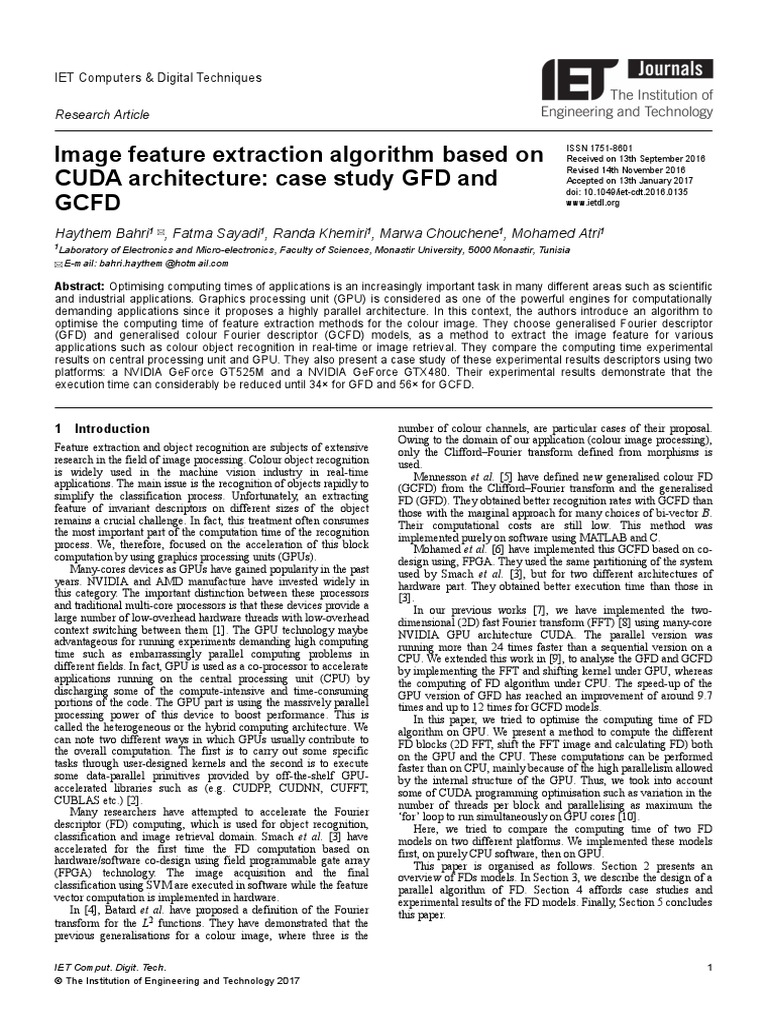 Image Feature Extraction Algorithm Based On CUDA Architecture: Case Study GFD and GCFD | PDF ...