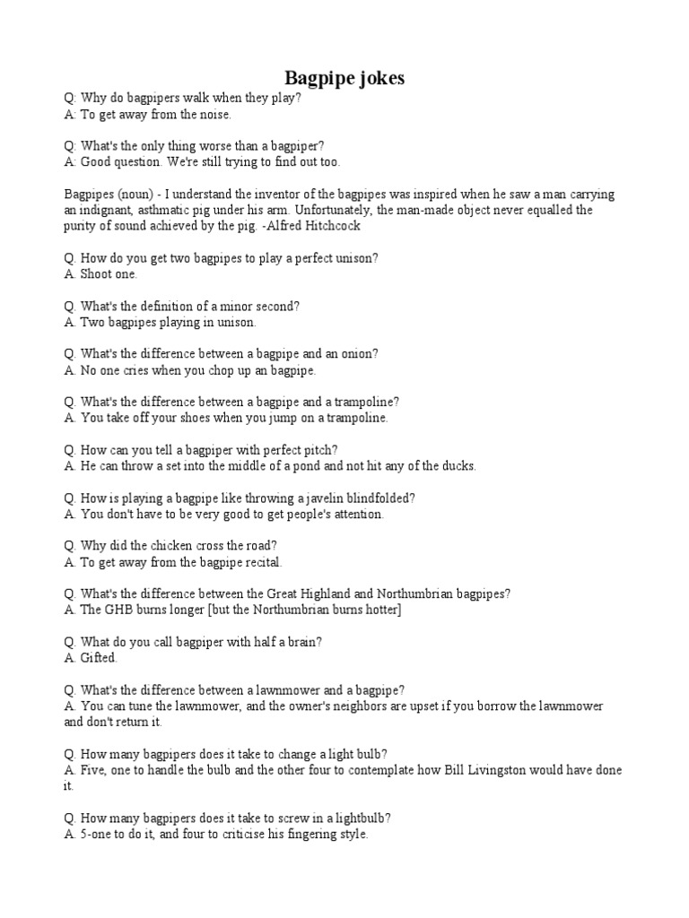 A Collection of Humorous Bagpipe Jokes and Anecdotes Poking Fun at the ...