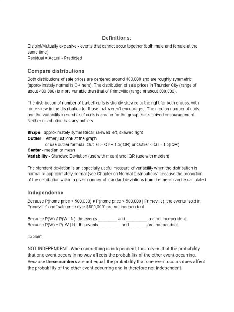 AP Statistics Study Guide / Cheat Sheet | PDF | P Value | Type I And ...