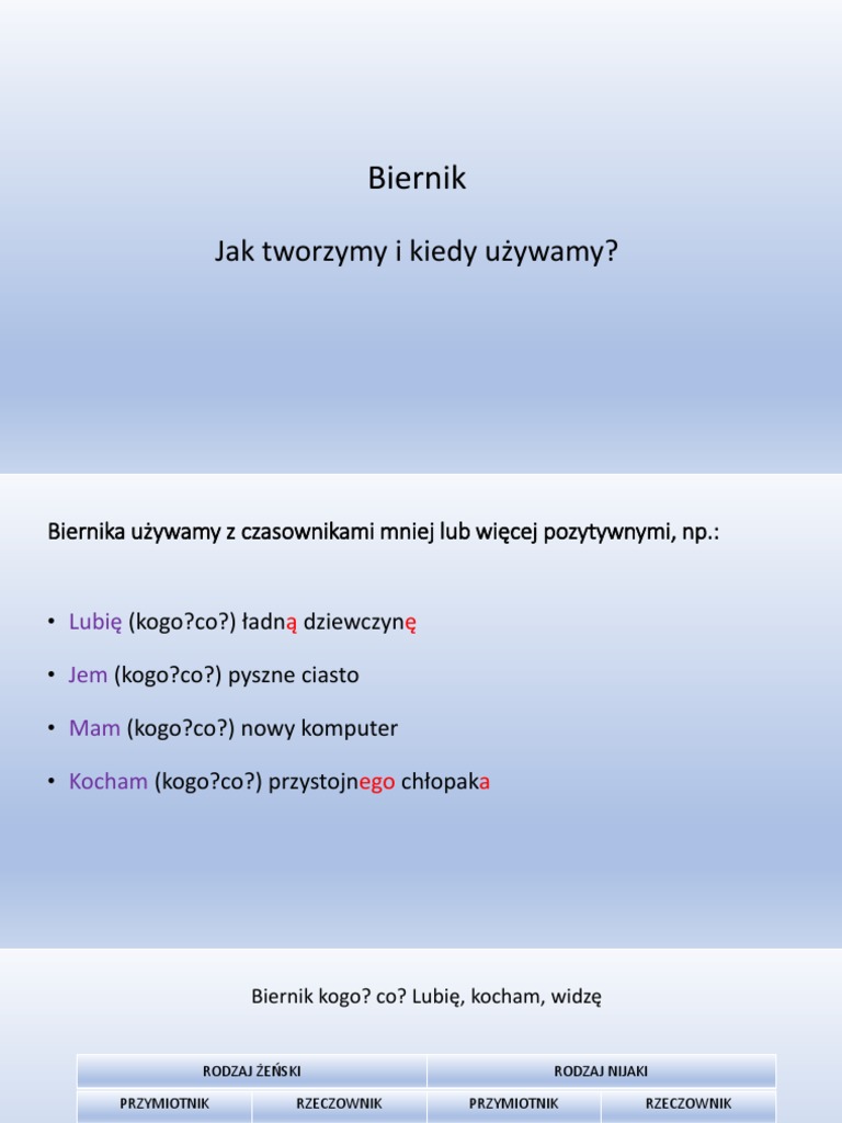 Biernik Liczba Pojedyncza Prezentacja | PDF