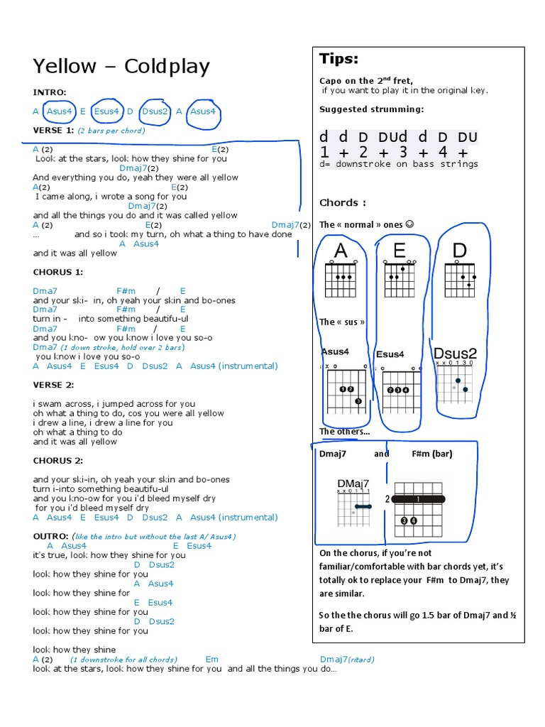 Yellow - Coldplay: Dddduddddu 1 + 2 + 3 + 4 + | PDF | Song Structure | European Musical Instruments