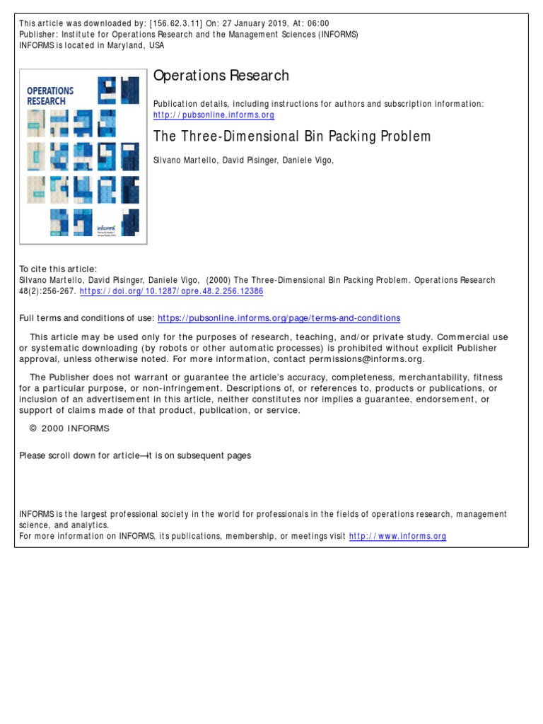 Martello, S., Pisinger, D., & Vigo, D. (2000) - The Three-Dimensional Bin Packing Problem | PDF ...