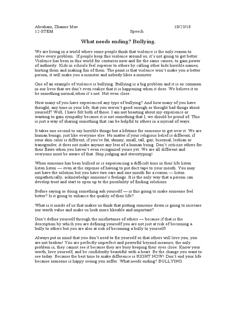 Speech Bullying | Download Free PDF | Bullying | Psychology