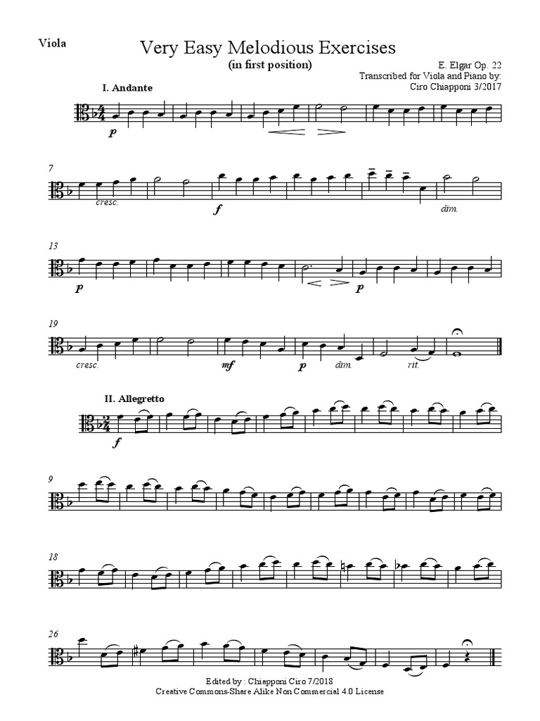Very Easy Melodious Exercises: Viola (In First Position) | PDF ...