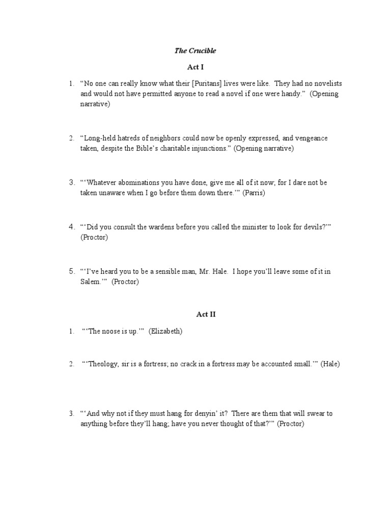 Key Quotes from The Crucible Acts I-IV | PDF | Law | Religion ...