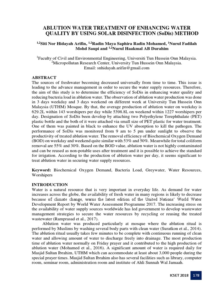 Ablution Water Treatment of Enhancing Water | PDF | Hygiene | Water Quality