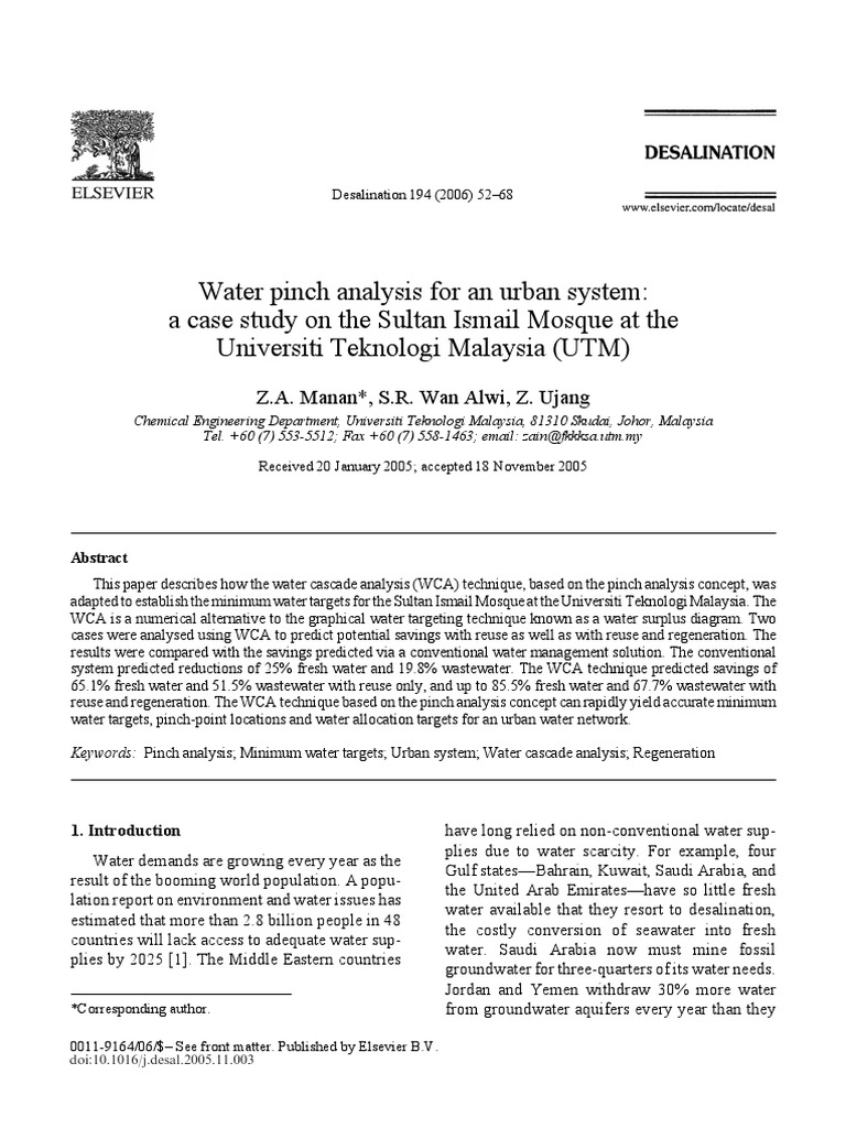 Water Pinch Analysis For An Urban System | PDF | Reclaimed Water | Water