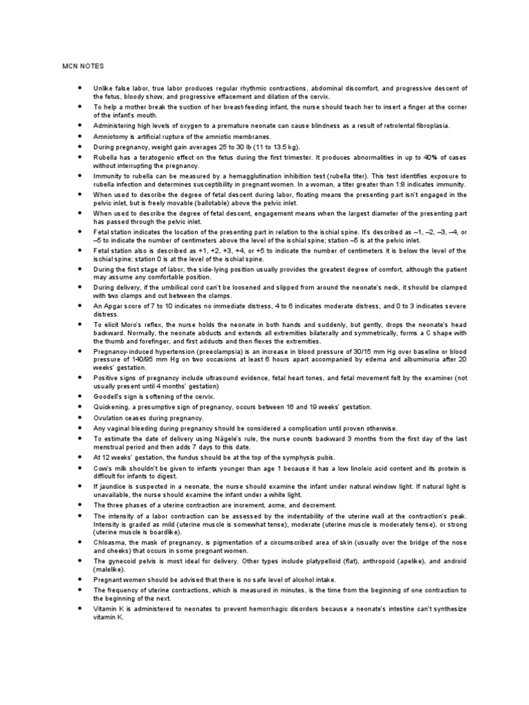 Maternal and Child Notes | PDF | Childbirth | Fetus