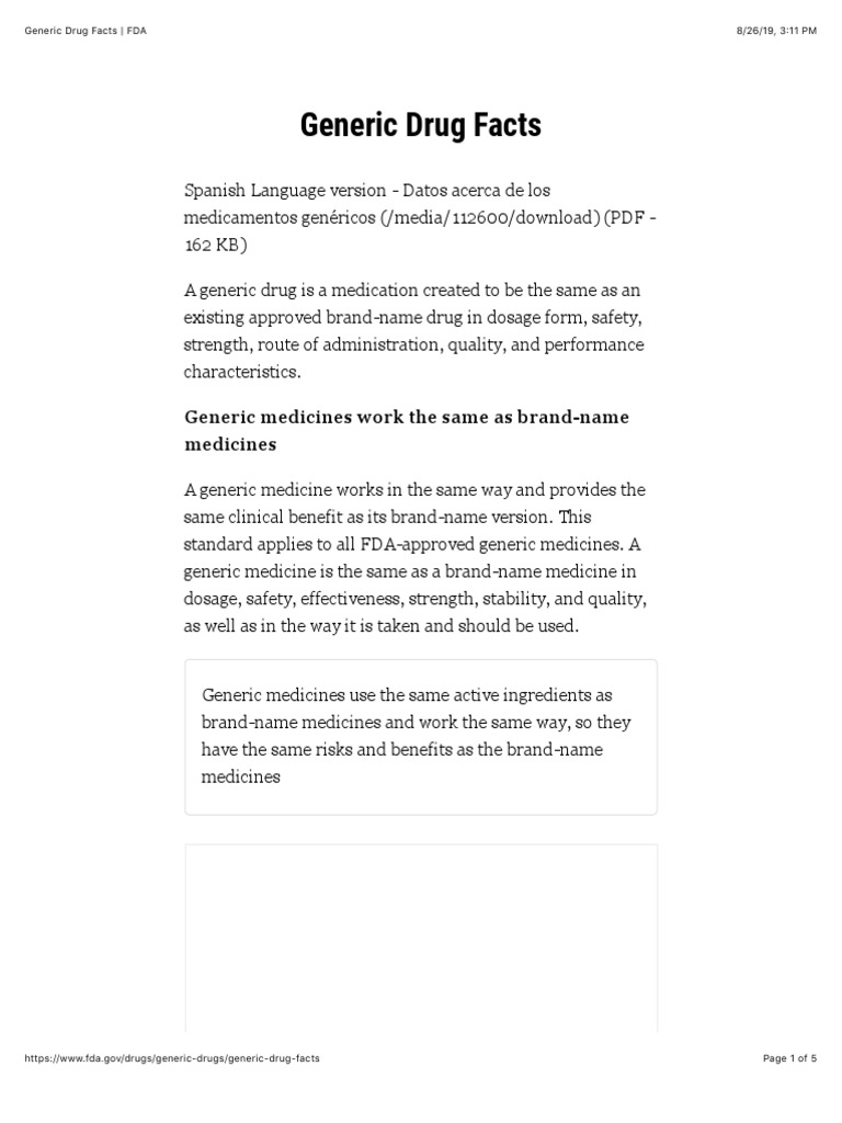 Generic Drug Facts - FDA | PDF | Generic Drug | Food And Drug ...