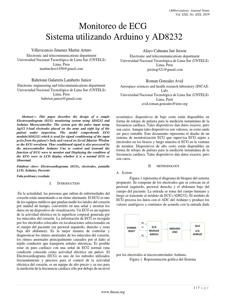 Monitoreo de ECG Sistema Utilizando Arduino y AD8232: Villavicencio ...