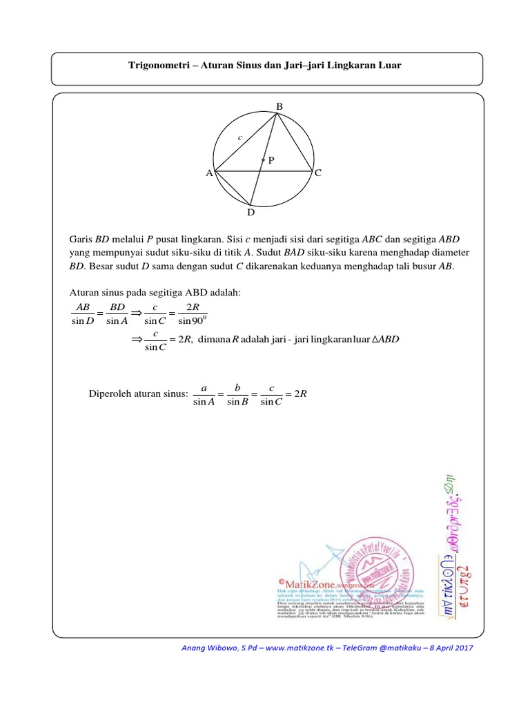 ATURAN SINUS DAN JARI-JARI LINGKARAN LUAR | PDF