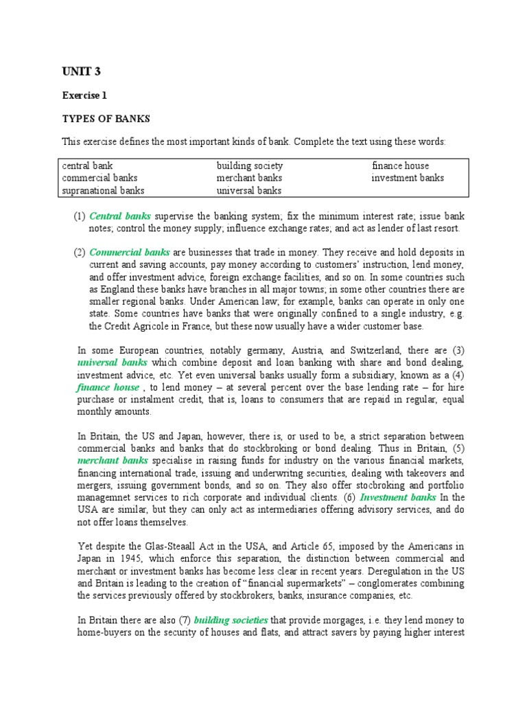 Unit 3: Exercise 1 Types of Banks | PDF | Transaction Account | Deposit Account
