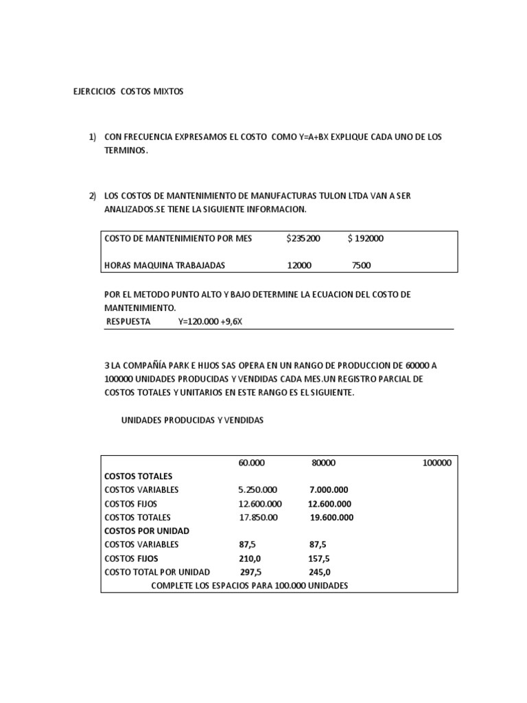 Ejercicios Costos Mixtos | PDF