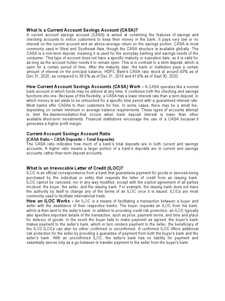 What Is A Current Account Savings Account (CASA) ?: CASA Ratio CASA ...