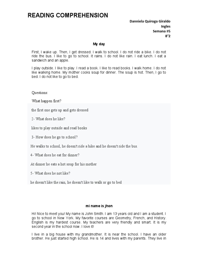 Reading Comprehension: Questions: What Happen First? | PDF | Foods