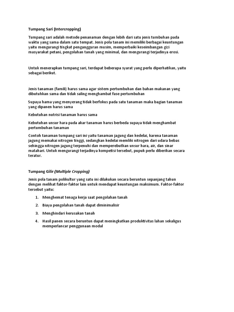 Tumpang Sari dan Jenis-Jenis Pola Tanam Tumpang Sari Lainnya | PDF