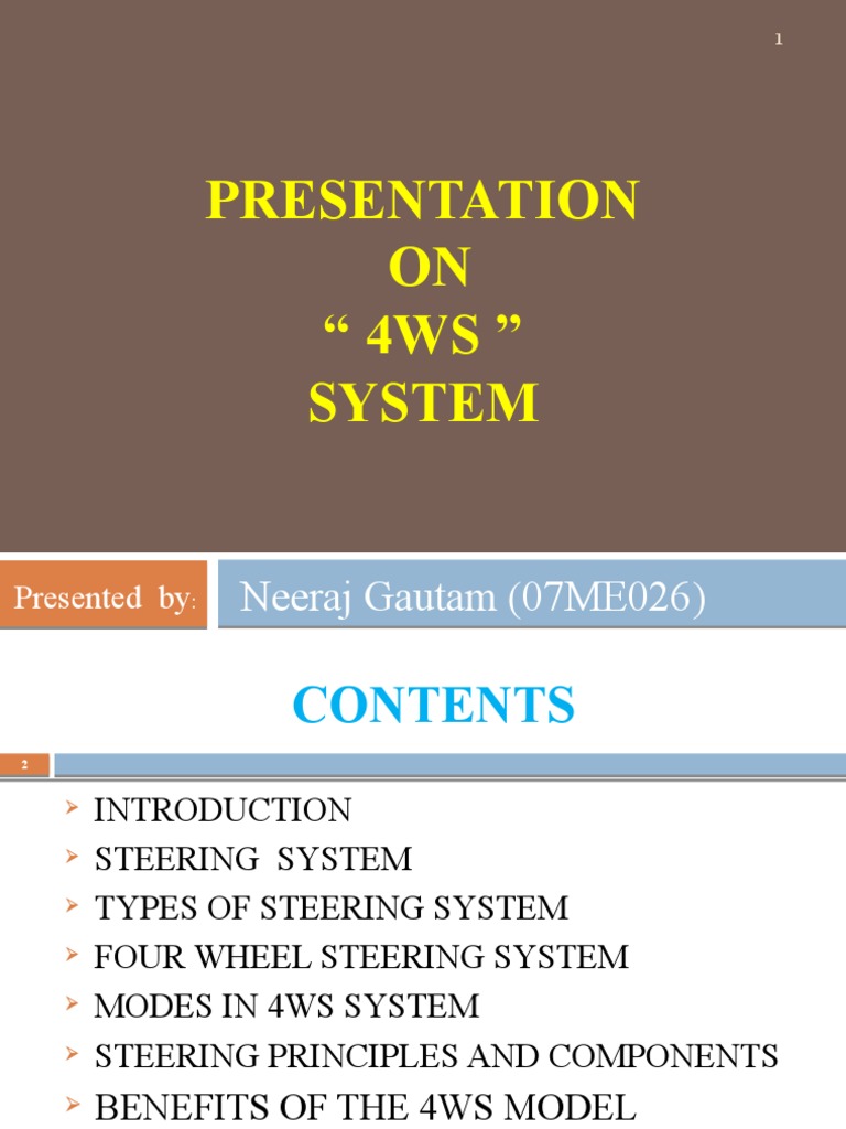 Presentation ON " 4WS " System: Neeraj Gautam (07ME026) | PDF ...