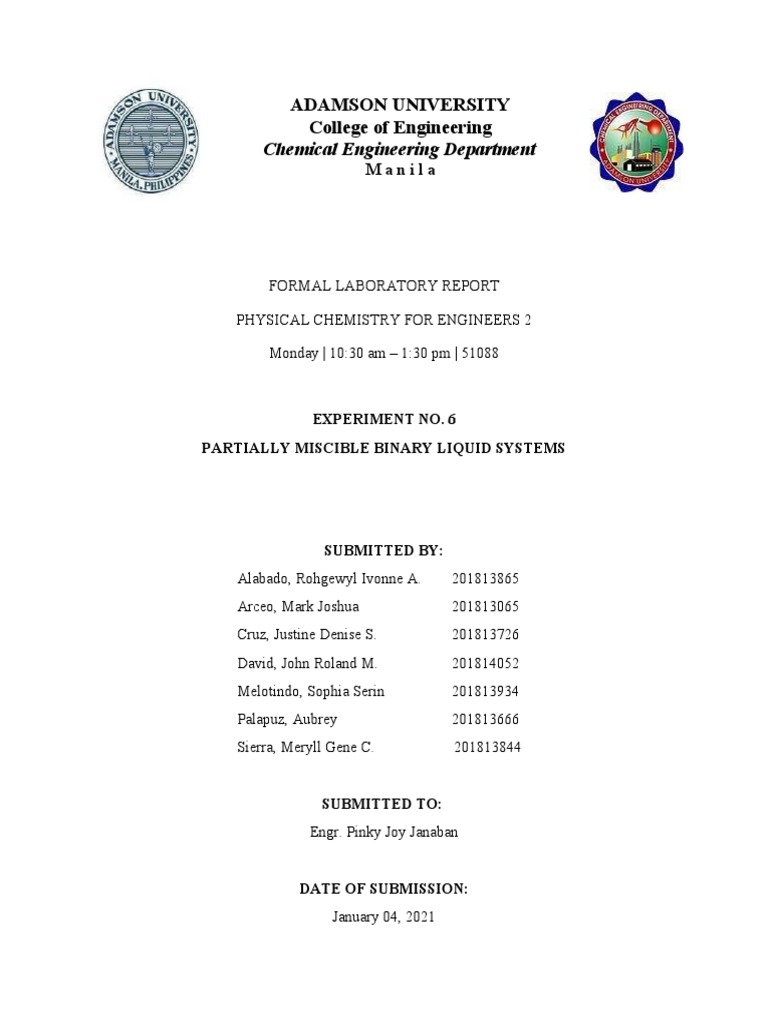 Chemical Engineering Department: Adamson University College of ...