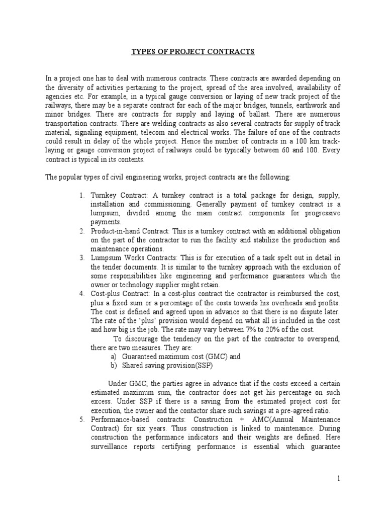 Types of Project Contracts | Download Free PDF | Project Finance | Loans