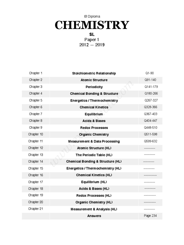 IB Chemistry SL Paper 1 Guide | PDF | Stoichiometry | Nature