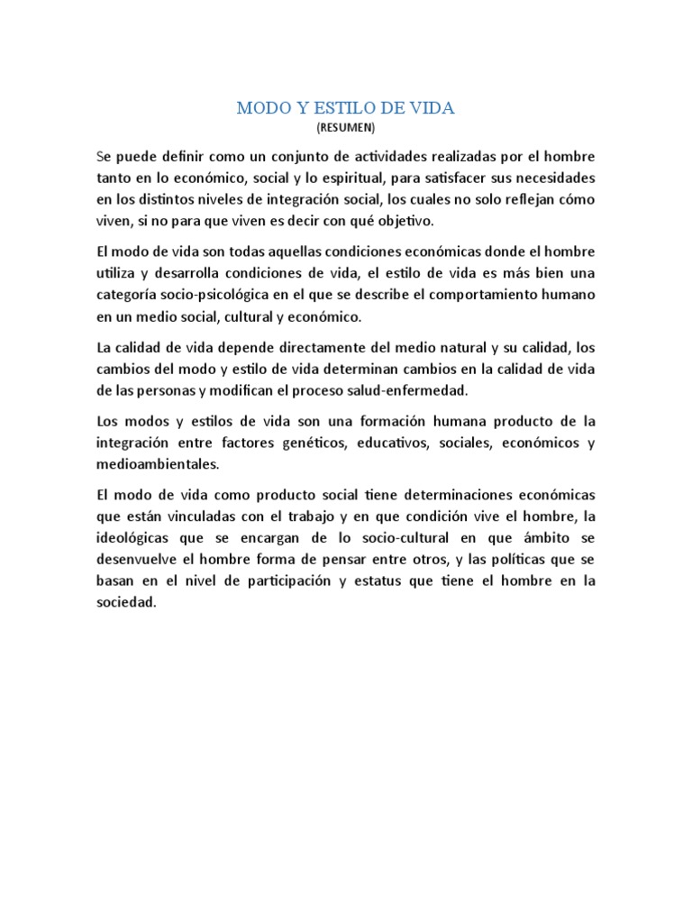 Modo y Estilo de Vida | PDF | Vida | La naturaleza humana