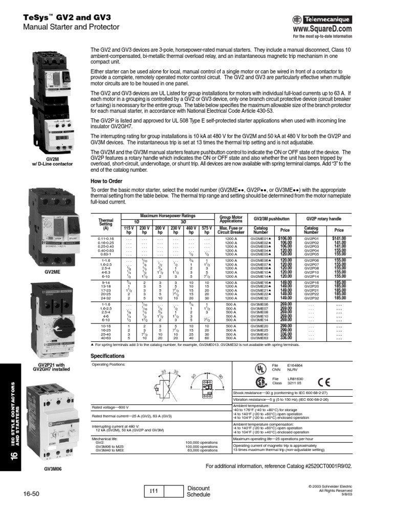 Tesys™ Gv2 and Gv3 Manual Starter and Protector: How To Order | PDF ...