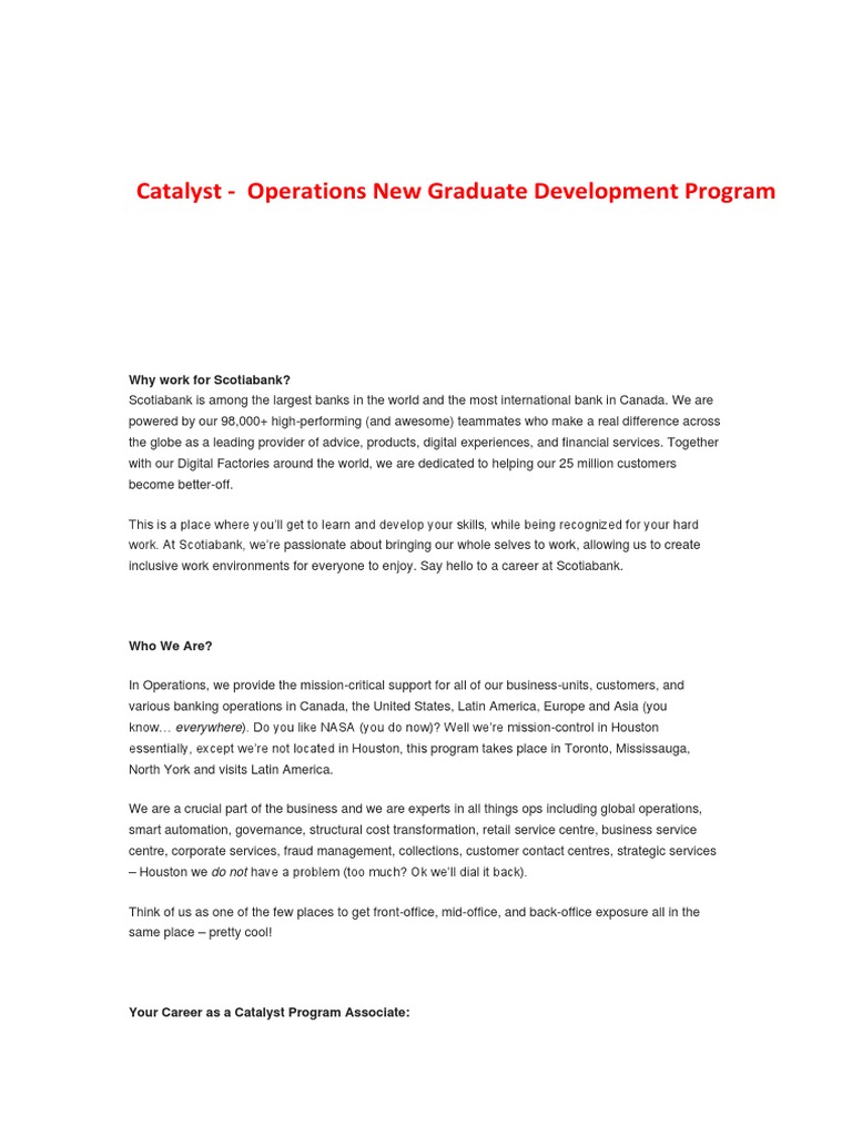 A. JD - Catalyst (Operations New Graduate Development Program) | PDF ...