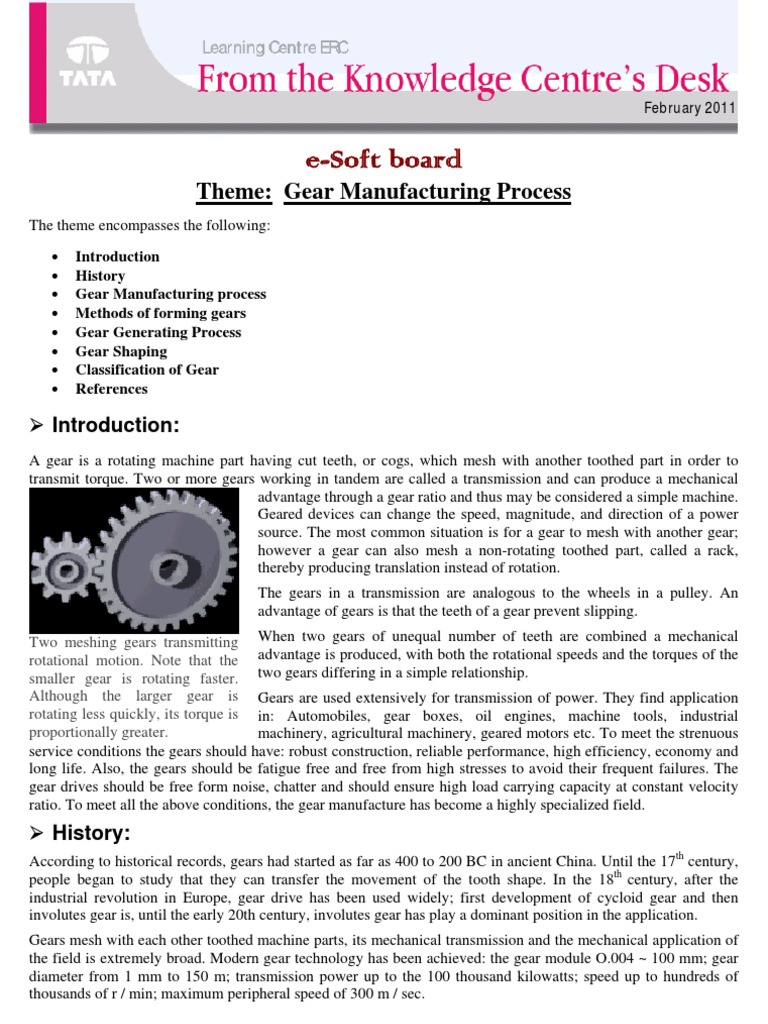 Gear Manufacturing Processes Overview | PDF | Gear | Transmission ...