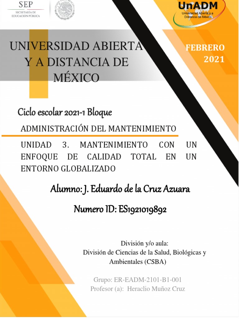 Eadm U3 A1 Jeda | PDF | Ingeniería de confiabilidad | Energía y recursos