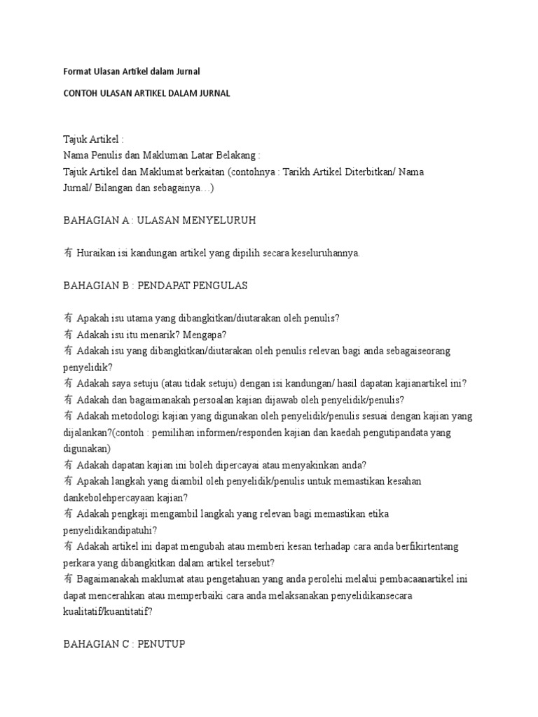 Format Ulasan Artikel Dalam Jurnal | PDF