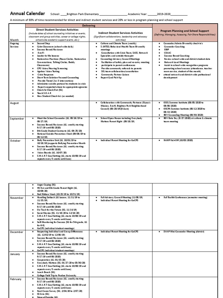 Annual Calendar | PDF | School Counselor | Clinical Psychology