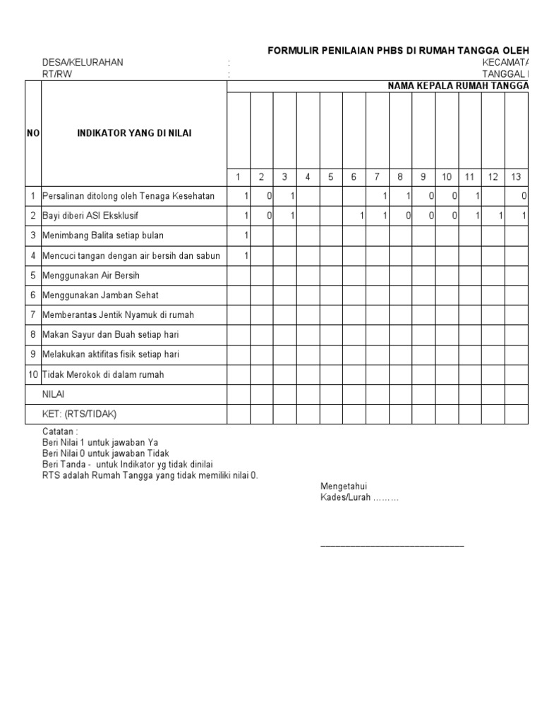 Form Pendataan PHBS Desa | PDF