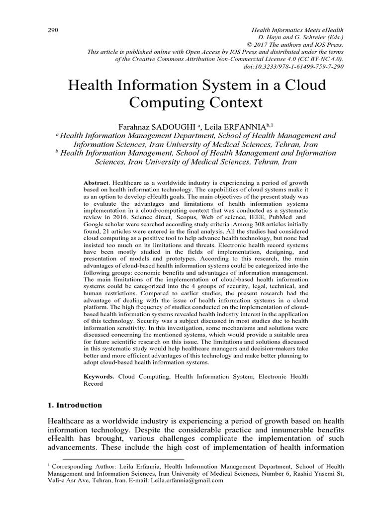 Health Information System in A Cloud Computing System | PDF ...