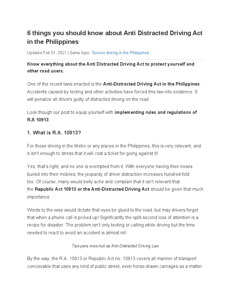 Things You Should Know About Ra 10913 | PDF | Transport | Road Transport