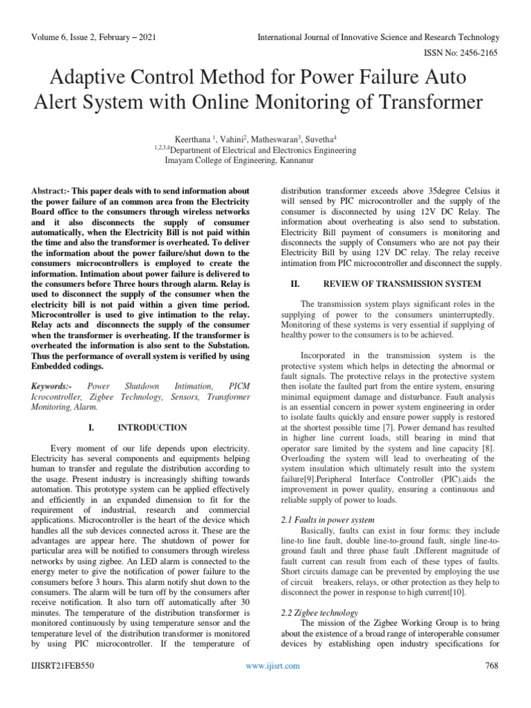 Adaptive Control Method For Power Failure Auto Alert System With Online ...