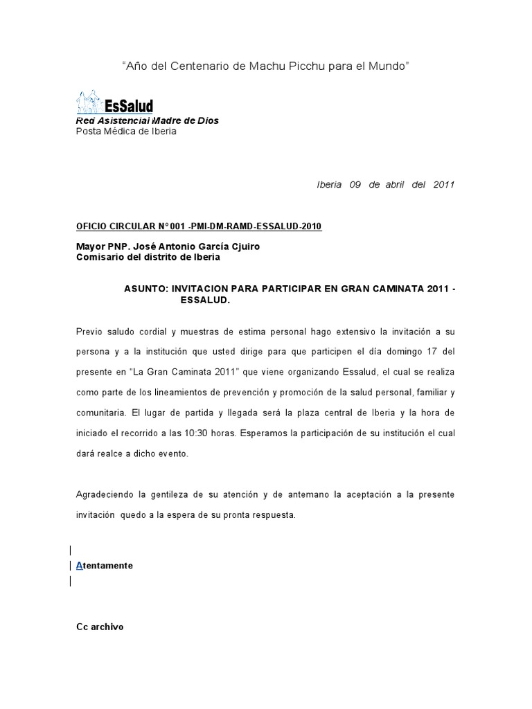 Oficio Circular #001 Comisario | PDF
