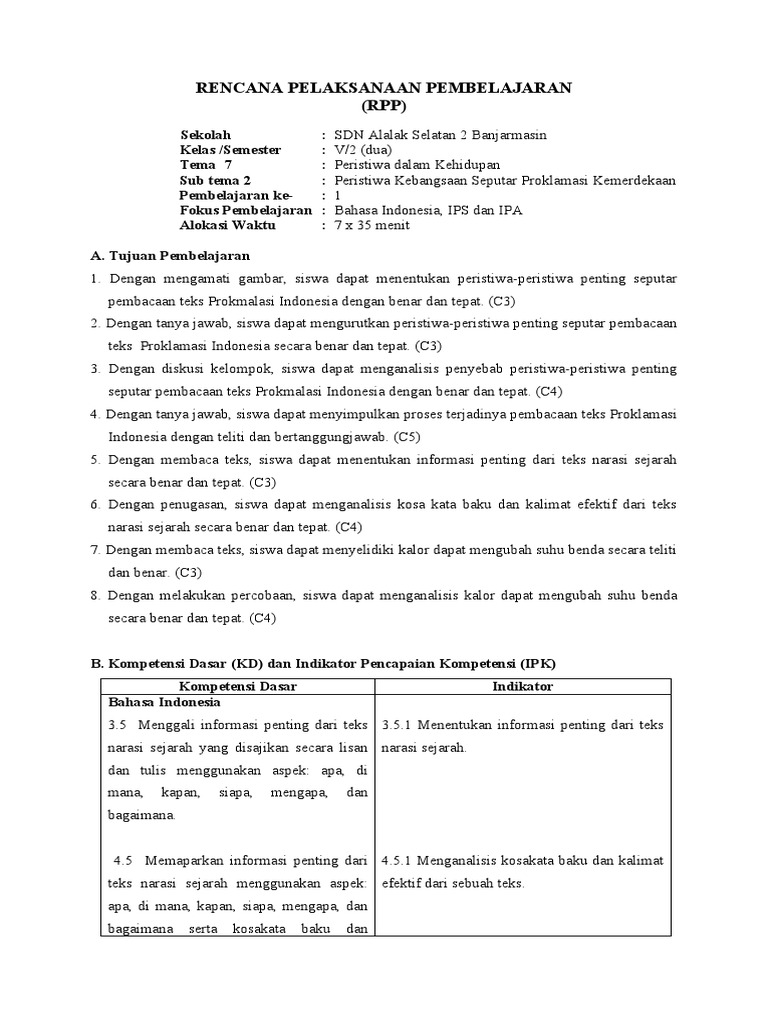 Rencana Pelaksanaan Pembelajaran (RPP) | PDF