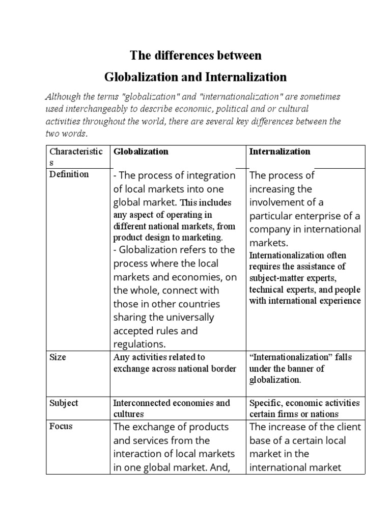 Differences between Globalization and Internationalization | PDF | Internationalization ...