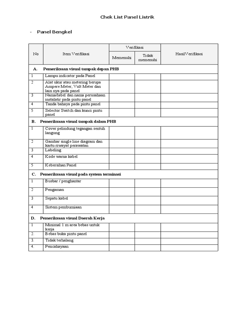 Checklist Panel Listrik | PDF