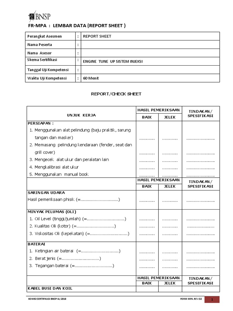 Fr-Mpa: Lembar Data (Report Sheet) | PDF | Internal Combustion Engine | Components